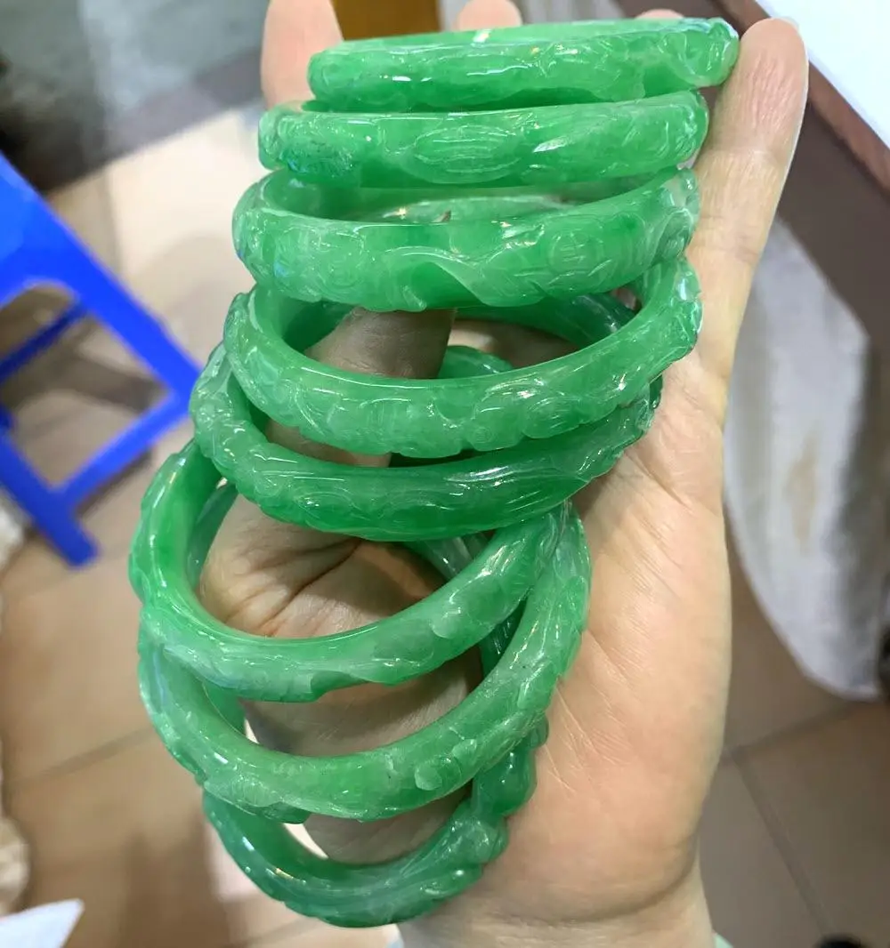 Natural High Quality Carved Jade Bangles Real Myanmar Women Green Jade ...
