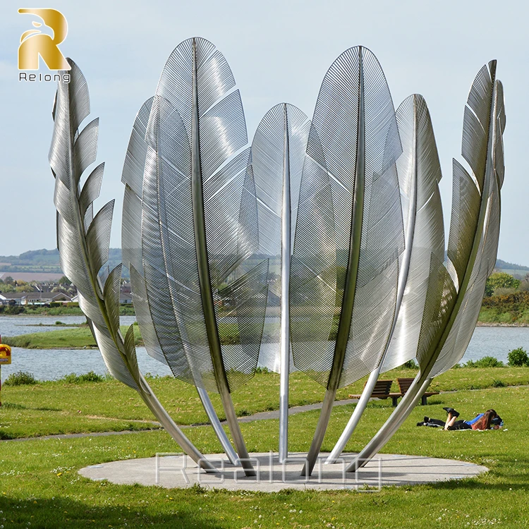 Large Size Outdoor Garden Decor Stainless Steel Feather Sculpture Statue