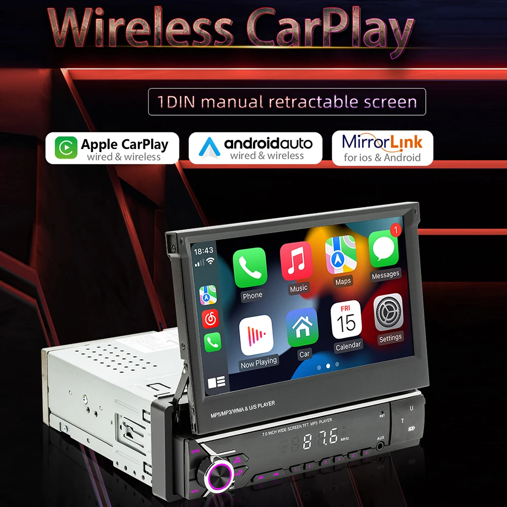 1 Din Android Car Radio 7 Inch Retractable Car Dvd Player Universal Car Stereo Radio System Mp5 ...