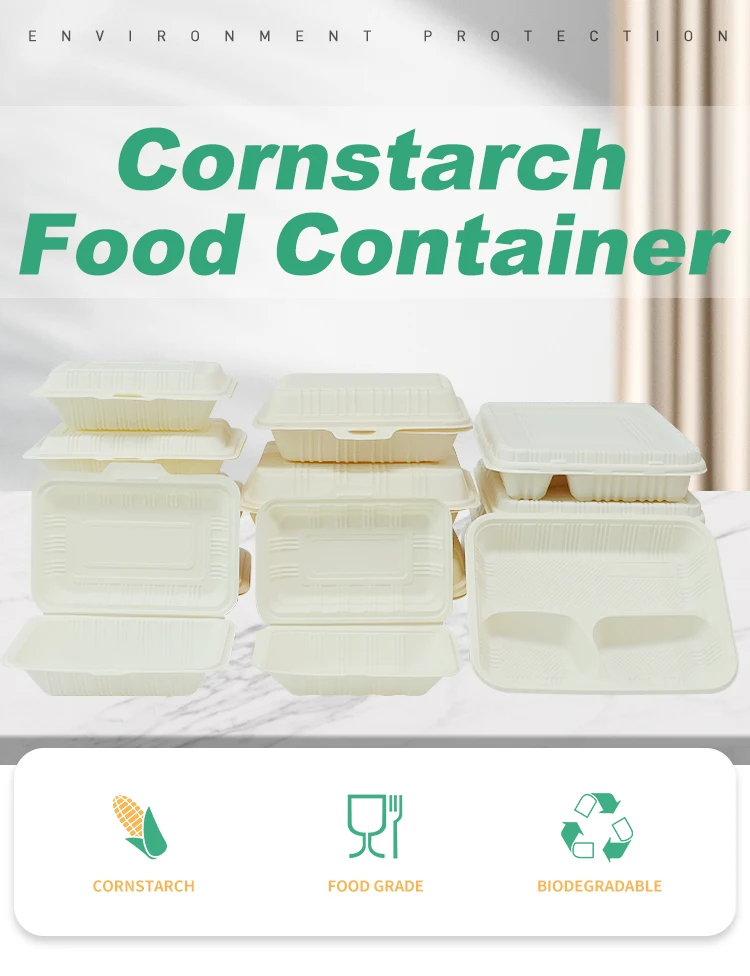 Biodegradable Cornstarch Clam Shell Food Boxes for Take Away