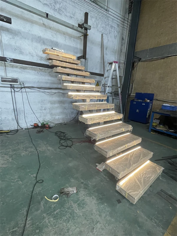 L Shaped Steel Wood Staircase Straight Floating Stairs Single Stringer ...