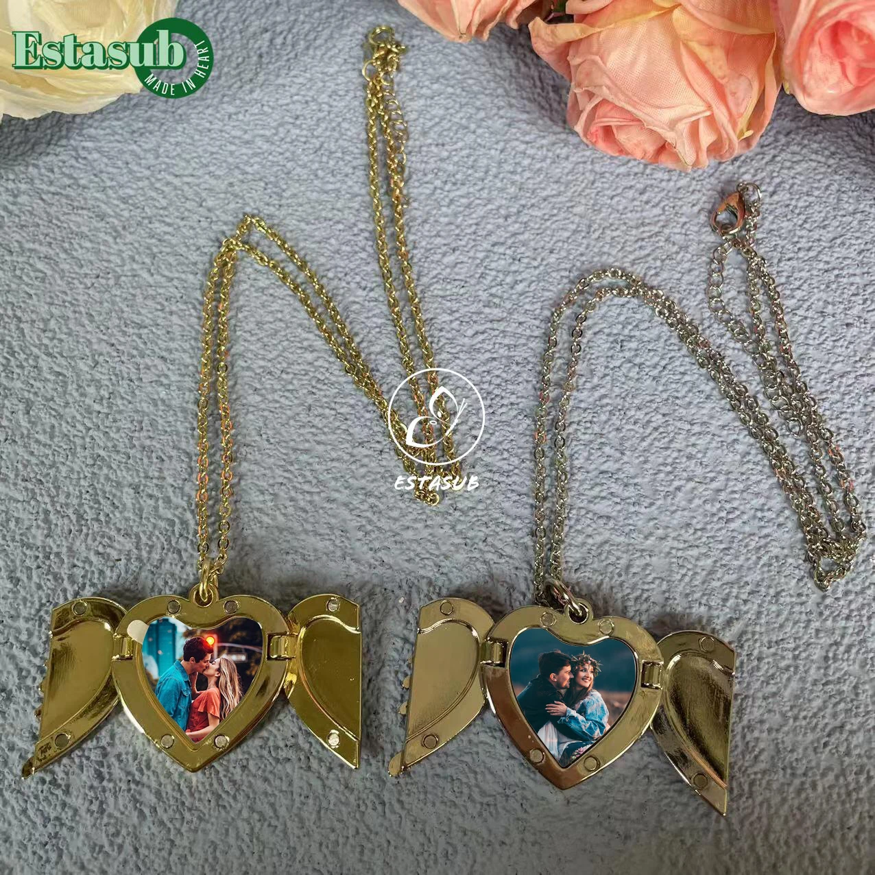 Sublimation Blank Angel Wing Locket Necklace For Sublimation Printing ...