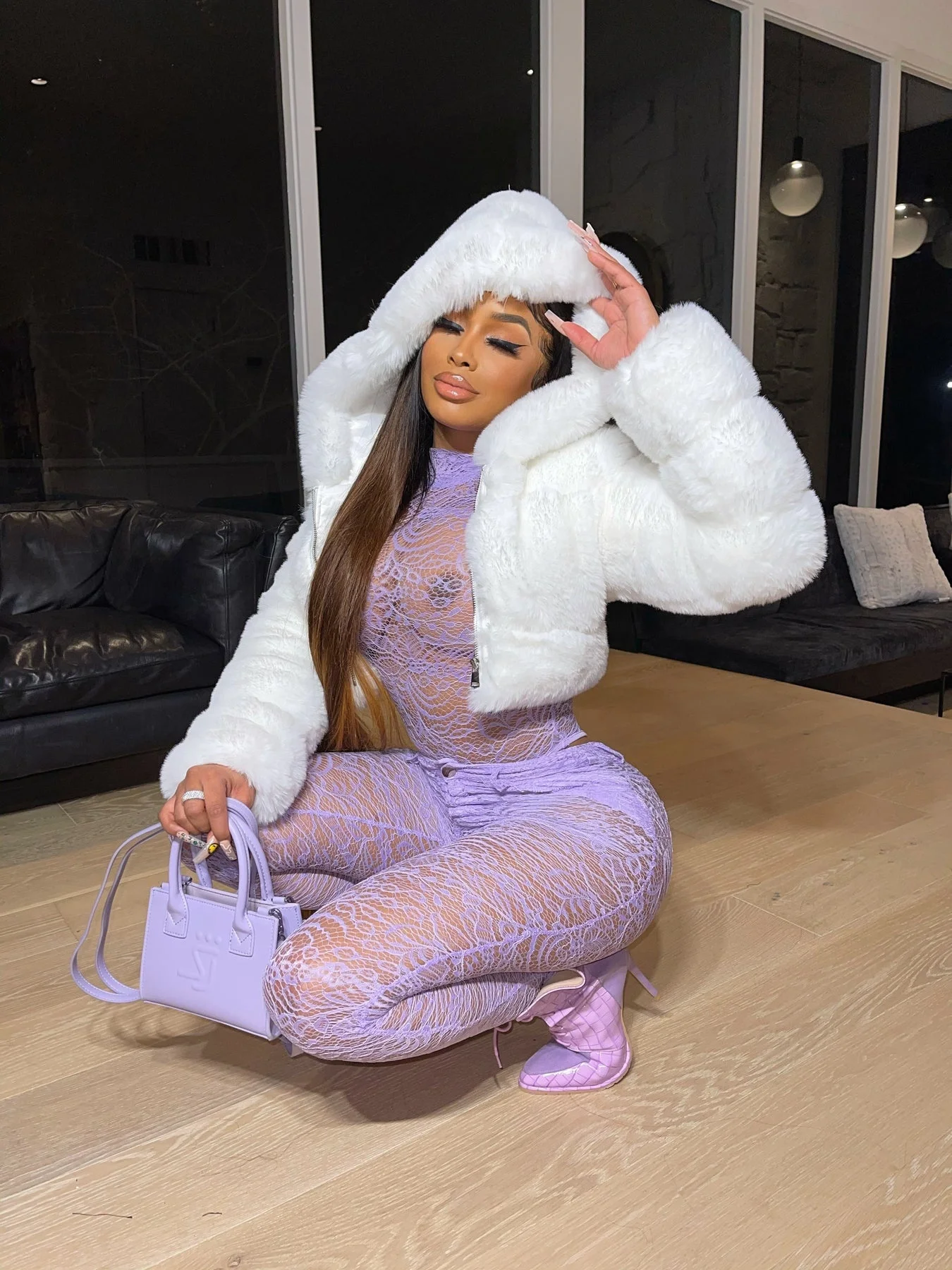 Winter Warmth with KY Long Sleeve Fuzzy Cropped Fur Jacket