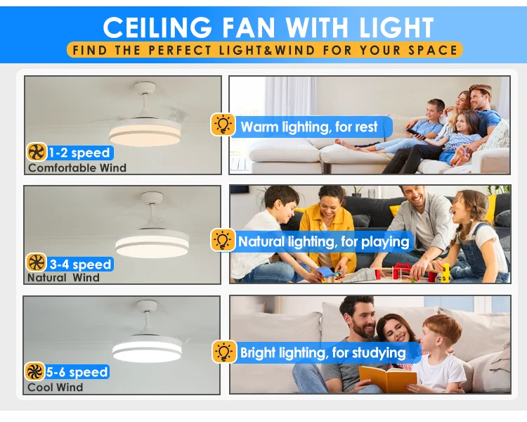 1stshine Led Ceiling Fan Retractable Hidden Blades Adjustable Led ...