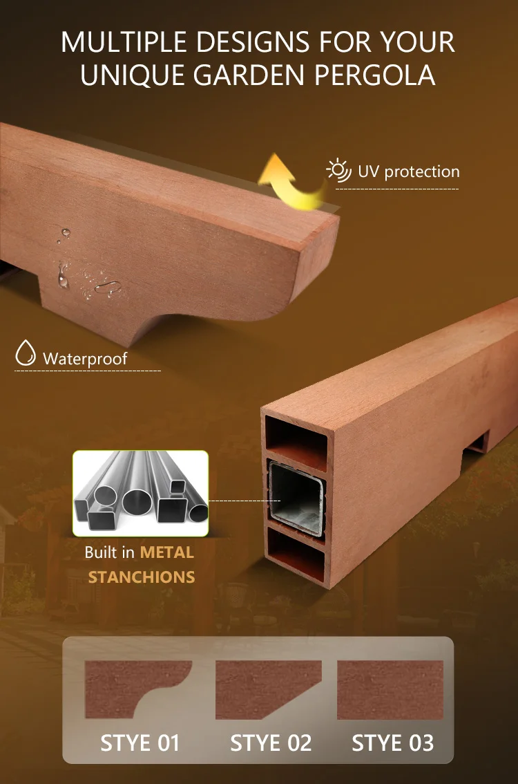 Pergola Wpc Wood Pergola Design Metal Balcony Wood Material Ant-uv ...