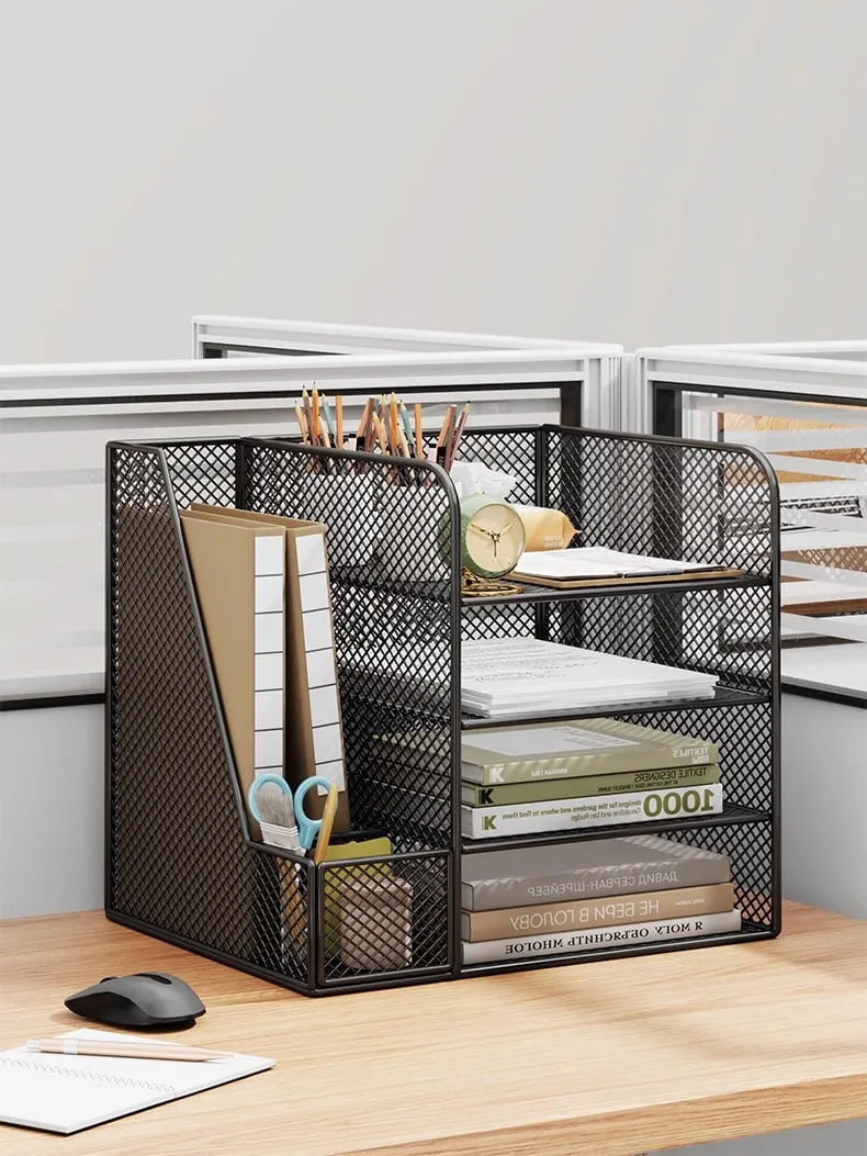 Mesh Metal Office Desk Organizer Lacquer Finish Standing File Rack with ...