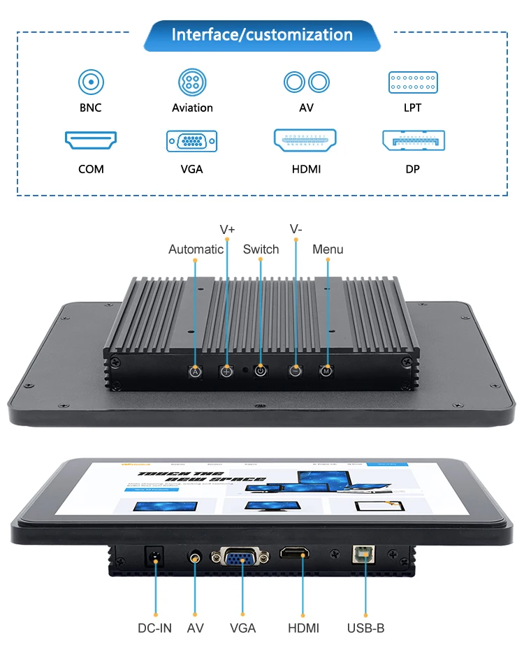 Open Frame Ip65 Industrial Monitor Embed 7 8 10.15 17 19 Inch ...