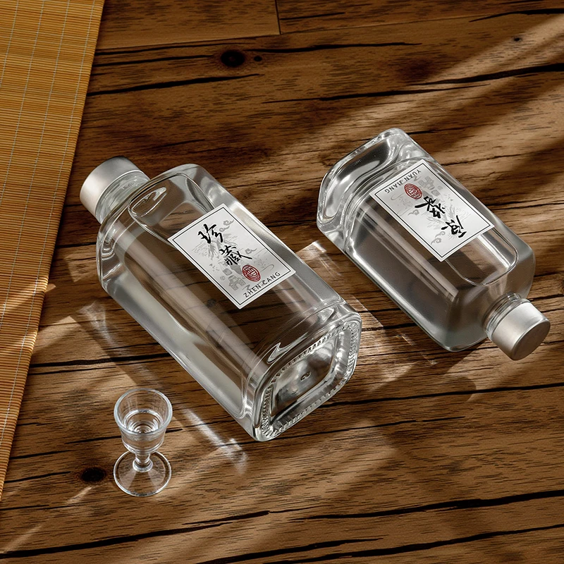Custom 250ml 500ml Square Glass Spirits Bottle Brandy Rum Tequila Vodka ...