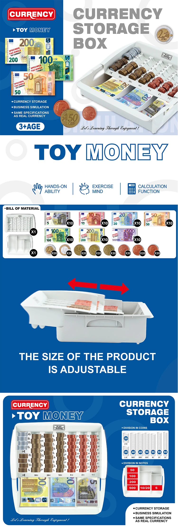 Simulation Toy Paper Euro Kid Cash Box Prop Currency Money Tray Cash ...