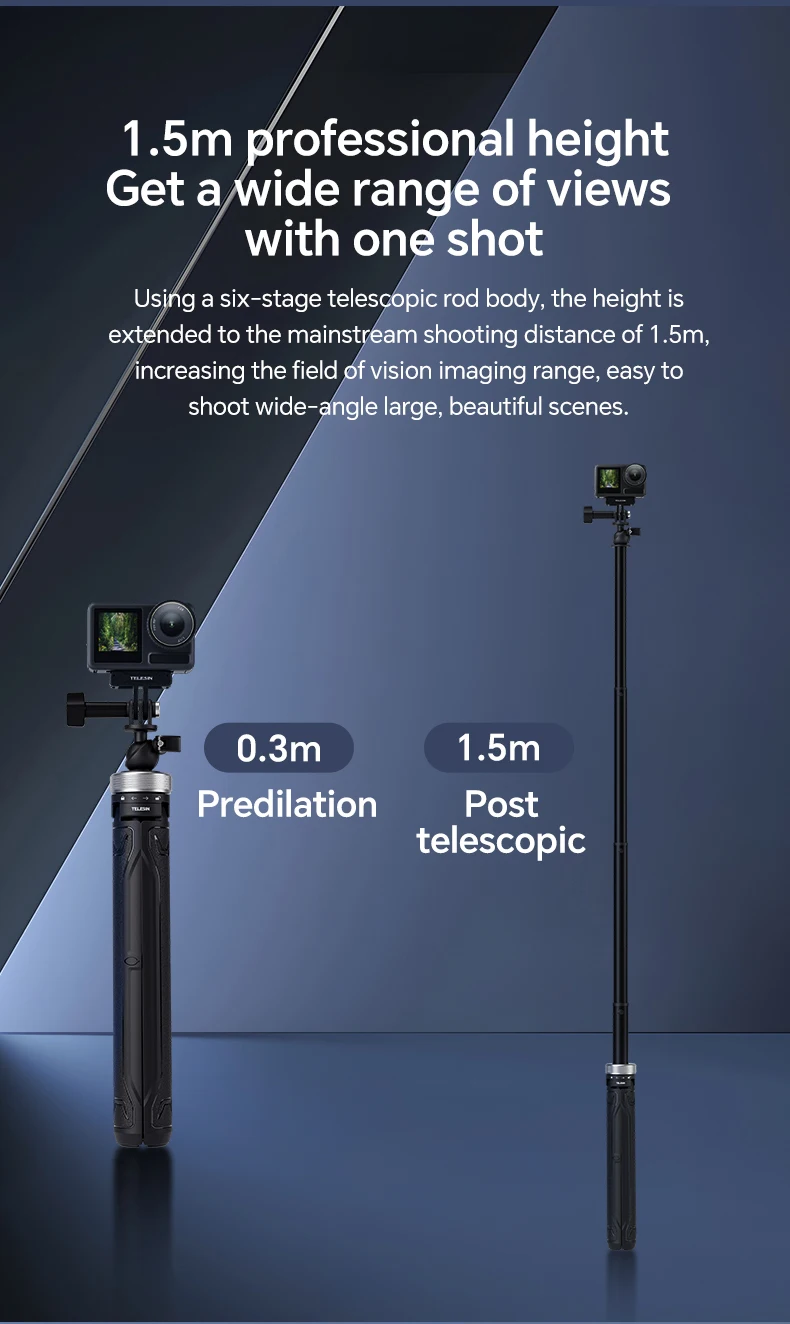 Telesin Selfie Stick - Universal Mount for Go Pro & DJI