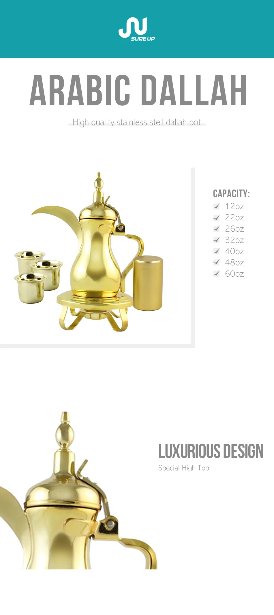 Arabic Gold Round Tray and Dallah Set for Traditional Tea