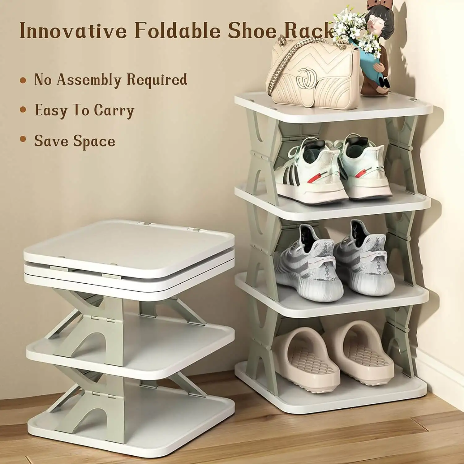 Modern Plastic Folding Shoes Rack Collapsible Living Room Furniture And ...