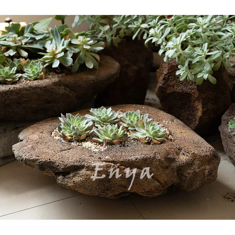 Cast Stone Large Irregular Succulent Lavastone Bowl Planter