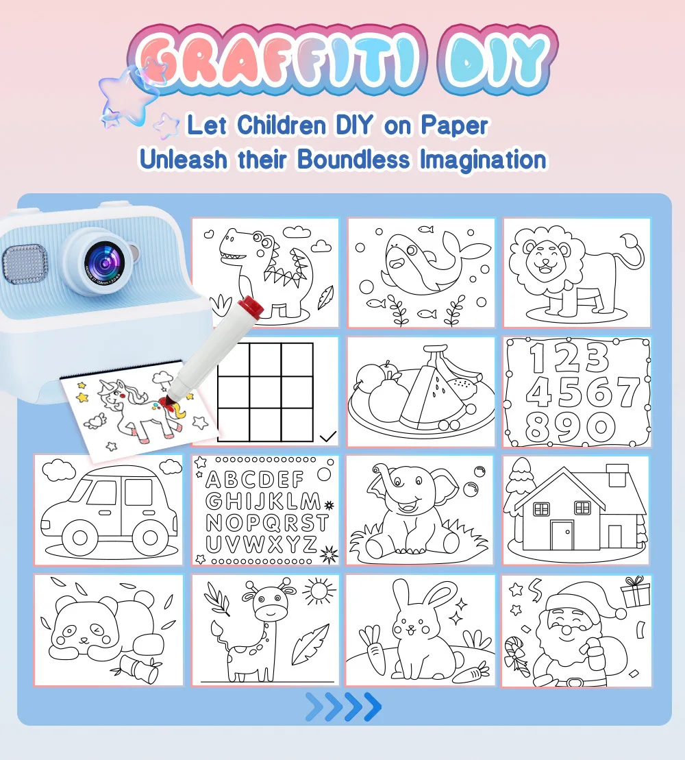 Kids Children's Label Instant Mini Printers Camera Portable Printing ...