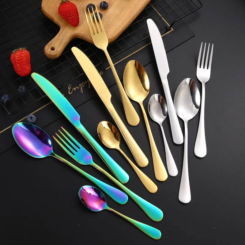 Restaurant Cutlery Set Stainless Steel Silverware Flatware Golden ...