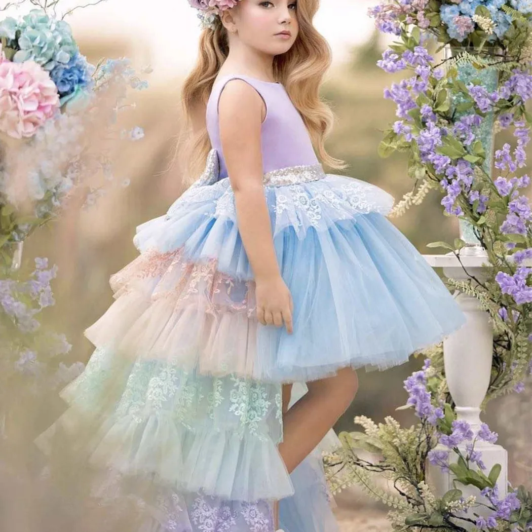 Detachable Tail Birthday And Party Princess Rainbow Flower Gir Dress ...