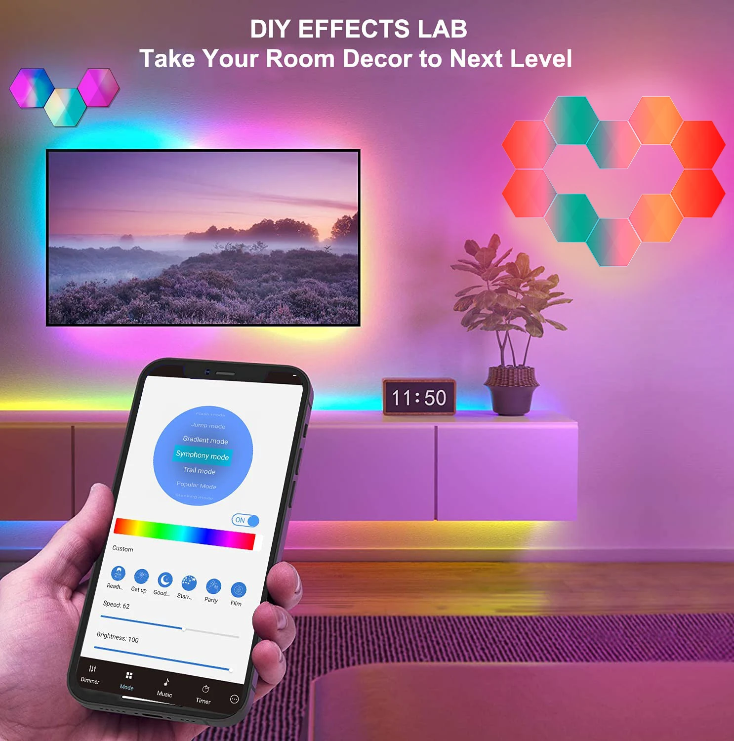 New Rgb Smart Wifi Led Hexagon Wall Lights Game Living Room Bedroom ...