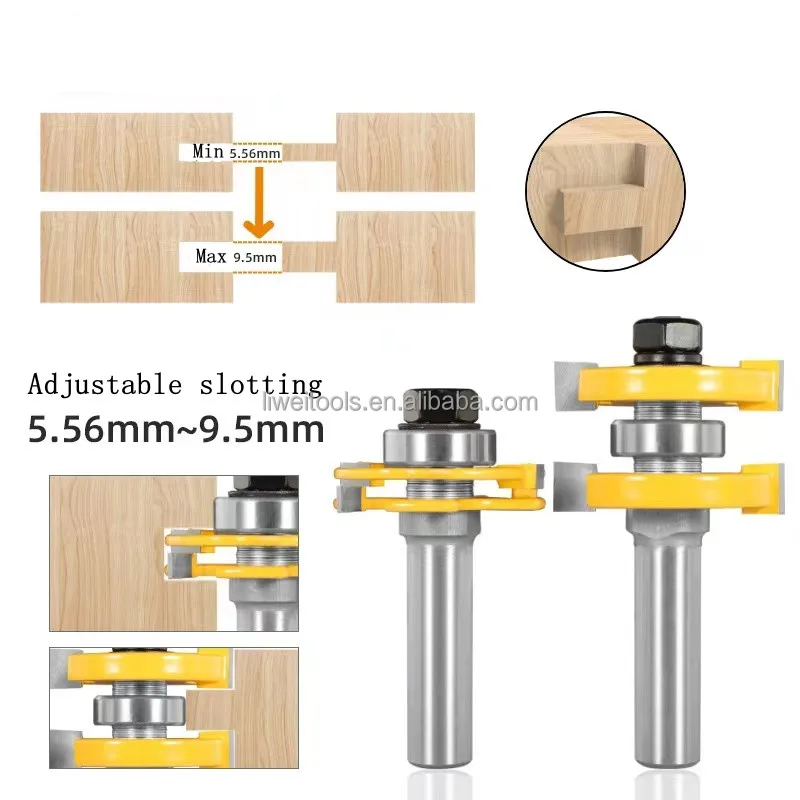 2pcs 1/2" Shank Adjustable Blades T Type Groove And Tongue Router Bit ...