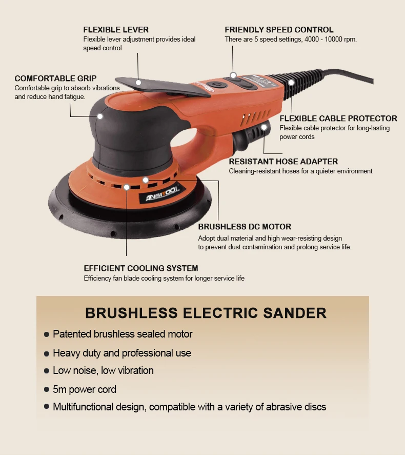 Professional Brushless Motor Orbital 5mm Sander Power Tools Power ...