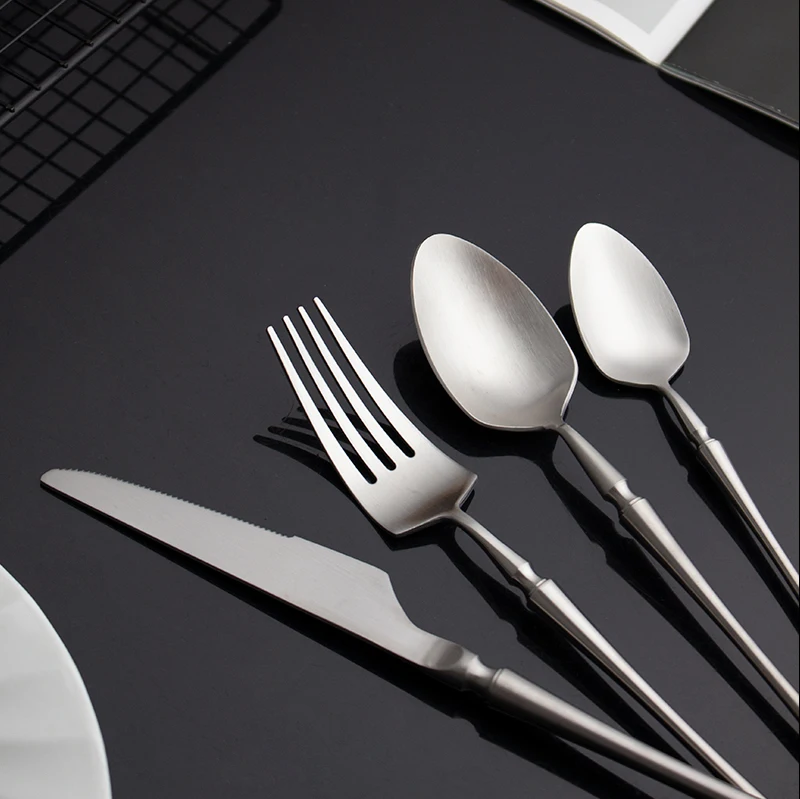 High Quality Gold Plated Matte Flatware Set Stainless Steel Thick ...