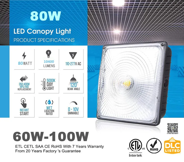 Intertek Led Canopy Gas Station Lighting 60w 80w 90w Photo Sensor Fuel ...