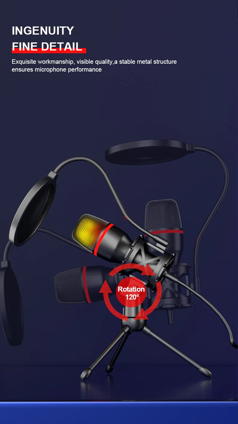 ME4 RGB Microphone Wired Computer Gaming Microphones Light-Weight ABS ...