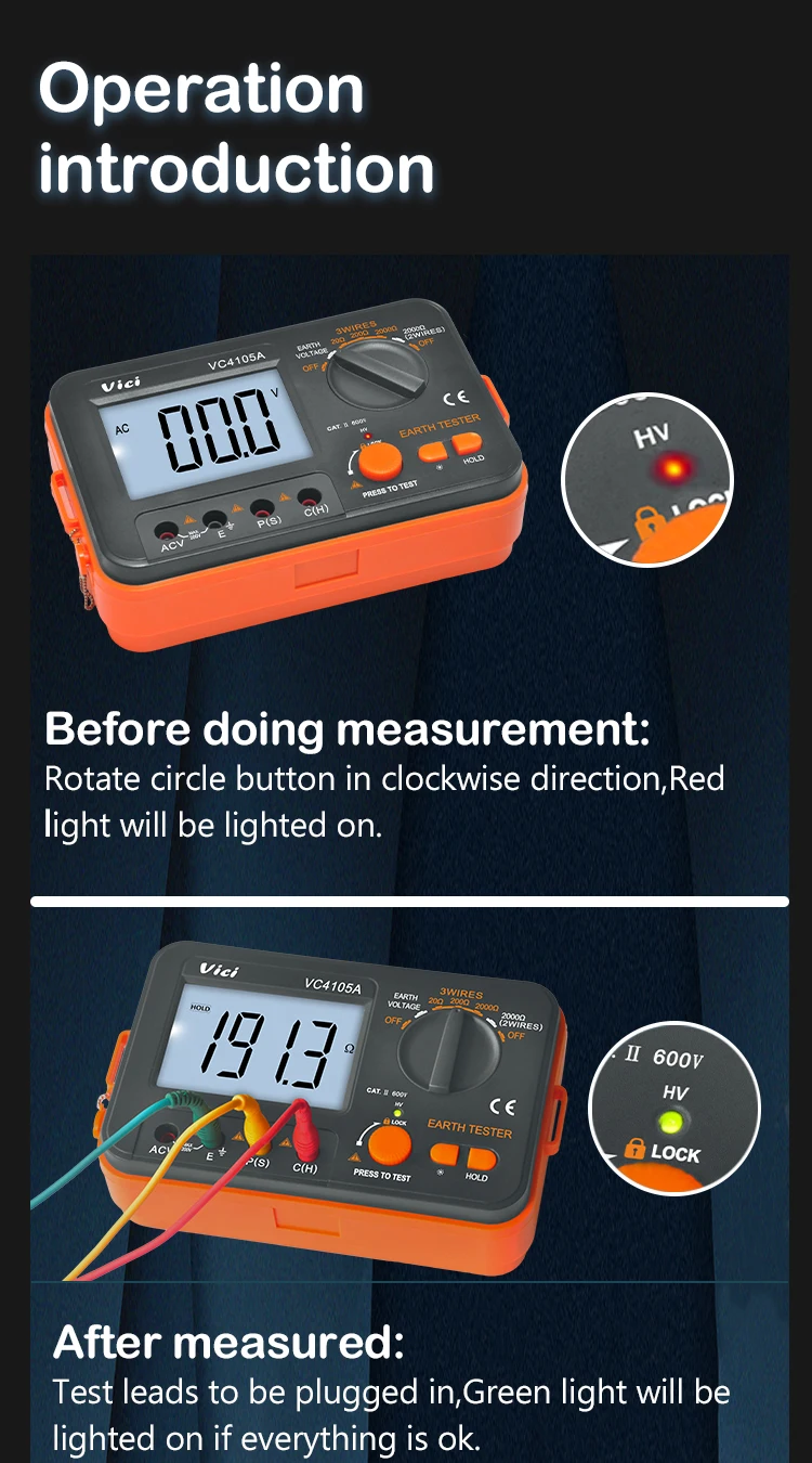 Vc4105a Digital Earth Tester Meter With 32mm High Figure - Buy Earth ...