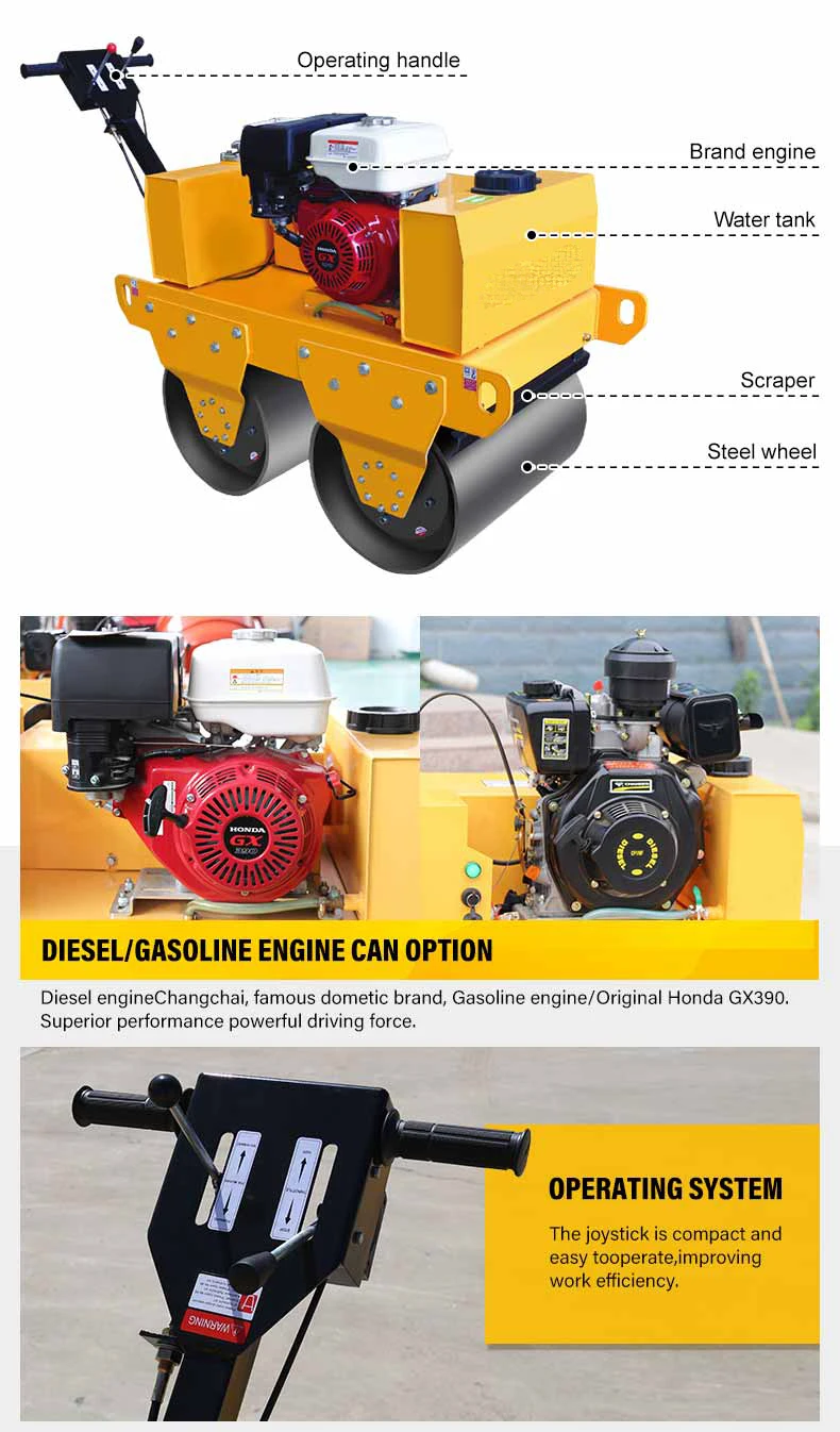 Walk Benhind Diesel Engine Small Mini 0.8ton Hand Push Double Drum Two ...