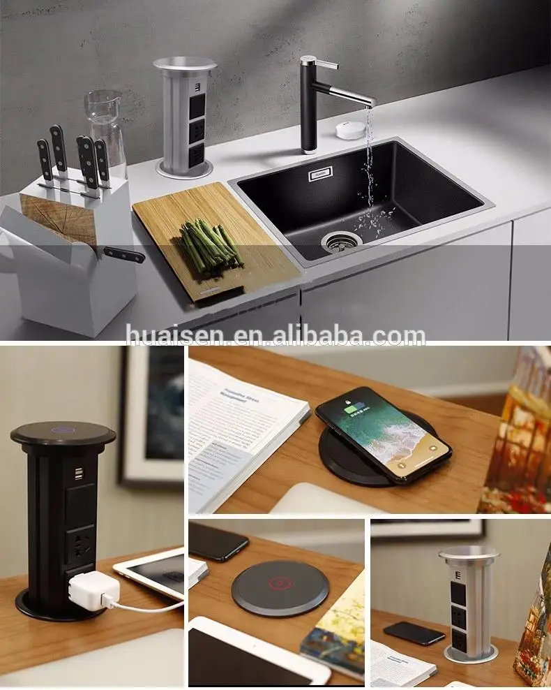 Motorized Desktop Socket Hidden Pop Up Counter Top Socket Worktop ...