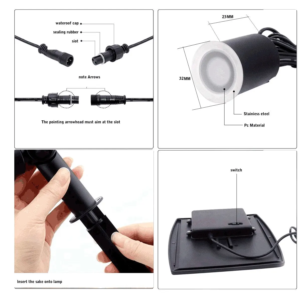 Led Solar Powered Deck Light Ip67 Waterproof Garden Underground Lamp ...