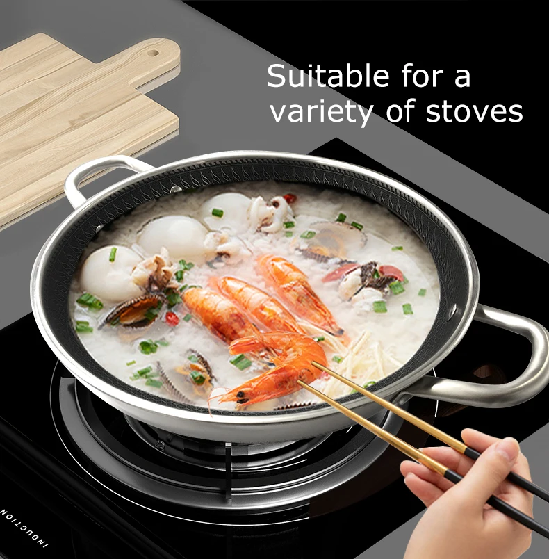 304 Stainless Steel Frying Pan 32cm Honeycomb Nonstick Wok