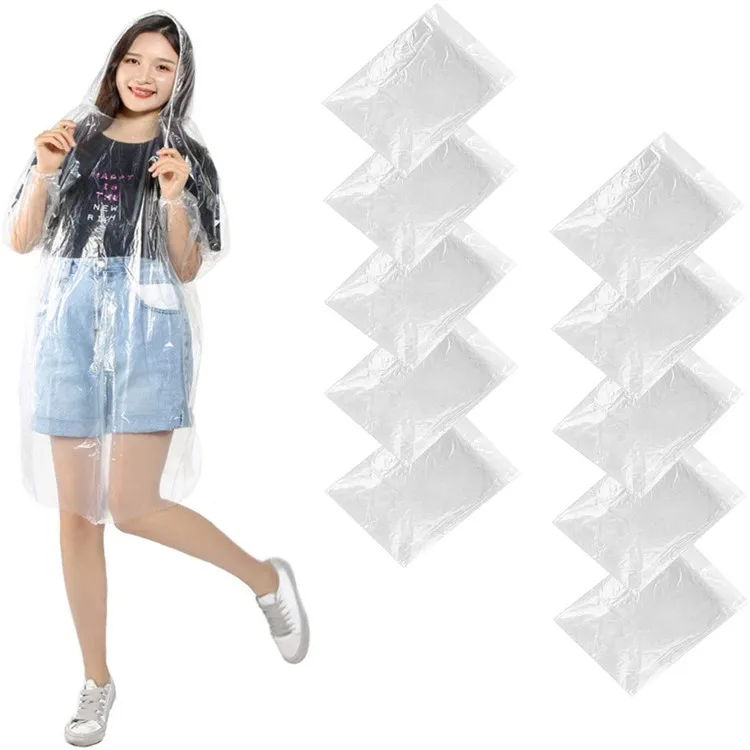 Thick Plastic Disposable Rain Poncho Clear Adult Raincoat With Hood ...