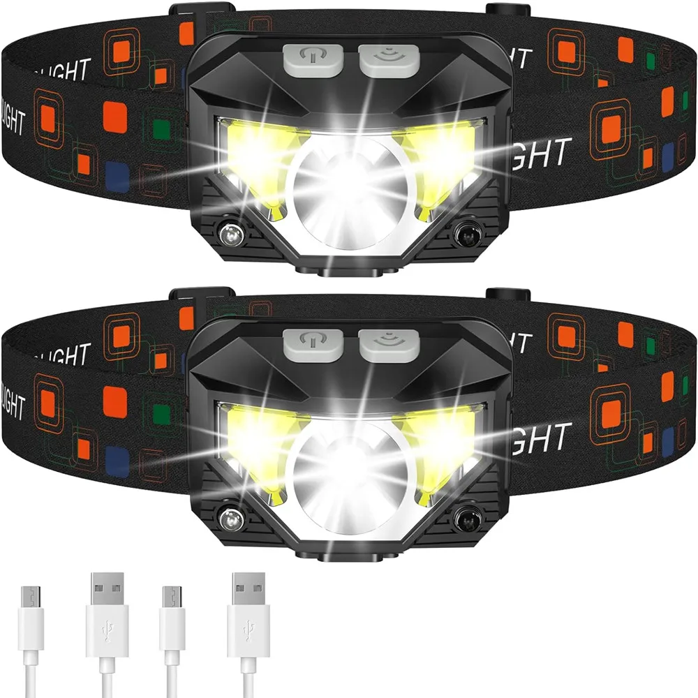 1200LM Headlamp Flashlight Ultra-Light Bright LED Rechargeable ...