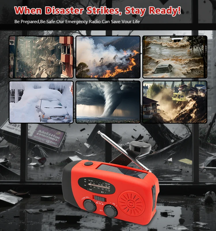 Emergency Hand Crank Radio with LED Flashlight - AM/FM