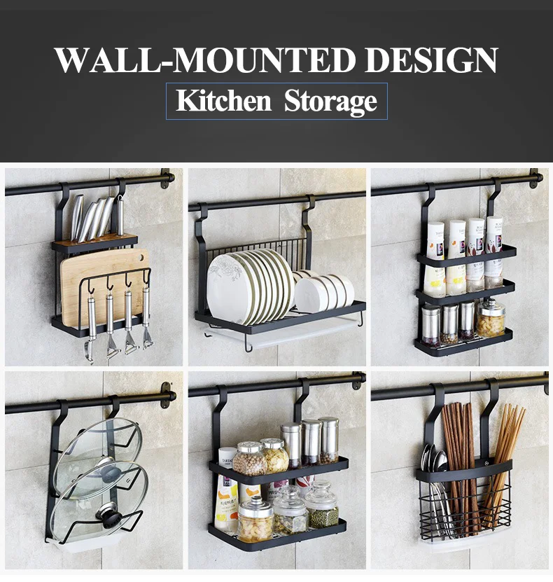 201 Stainless Steel Kitchen Wall Mounted Storage Racks Spice Cutlery ...