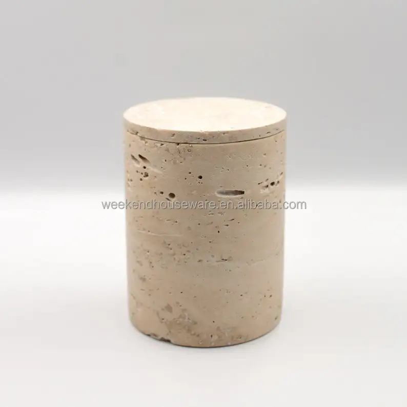 Empty Natural Beige Stone Marble Travertine Candle Jars