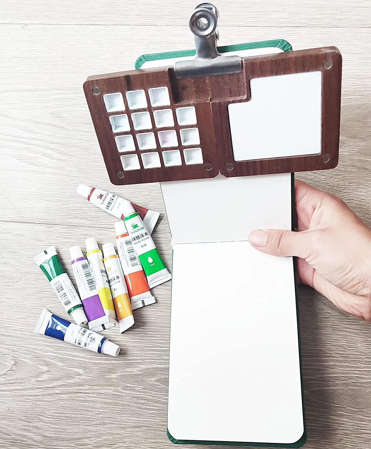 Wooden Grid Paint Box Portable Sketchbook Palette Watercolor Paint ...