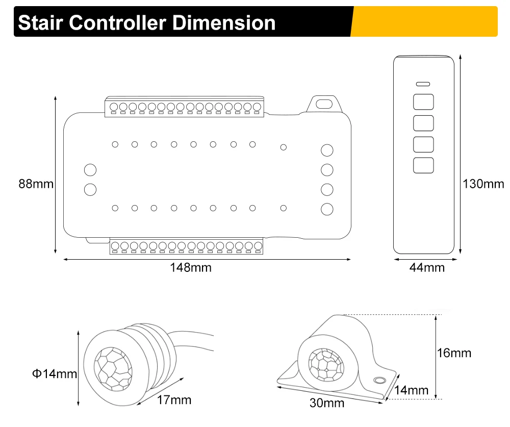 PIR Motion Sensor Stair Led Lighting Controller with Remote
