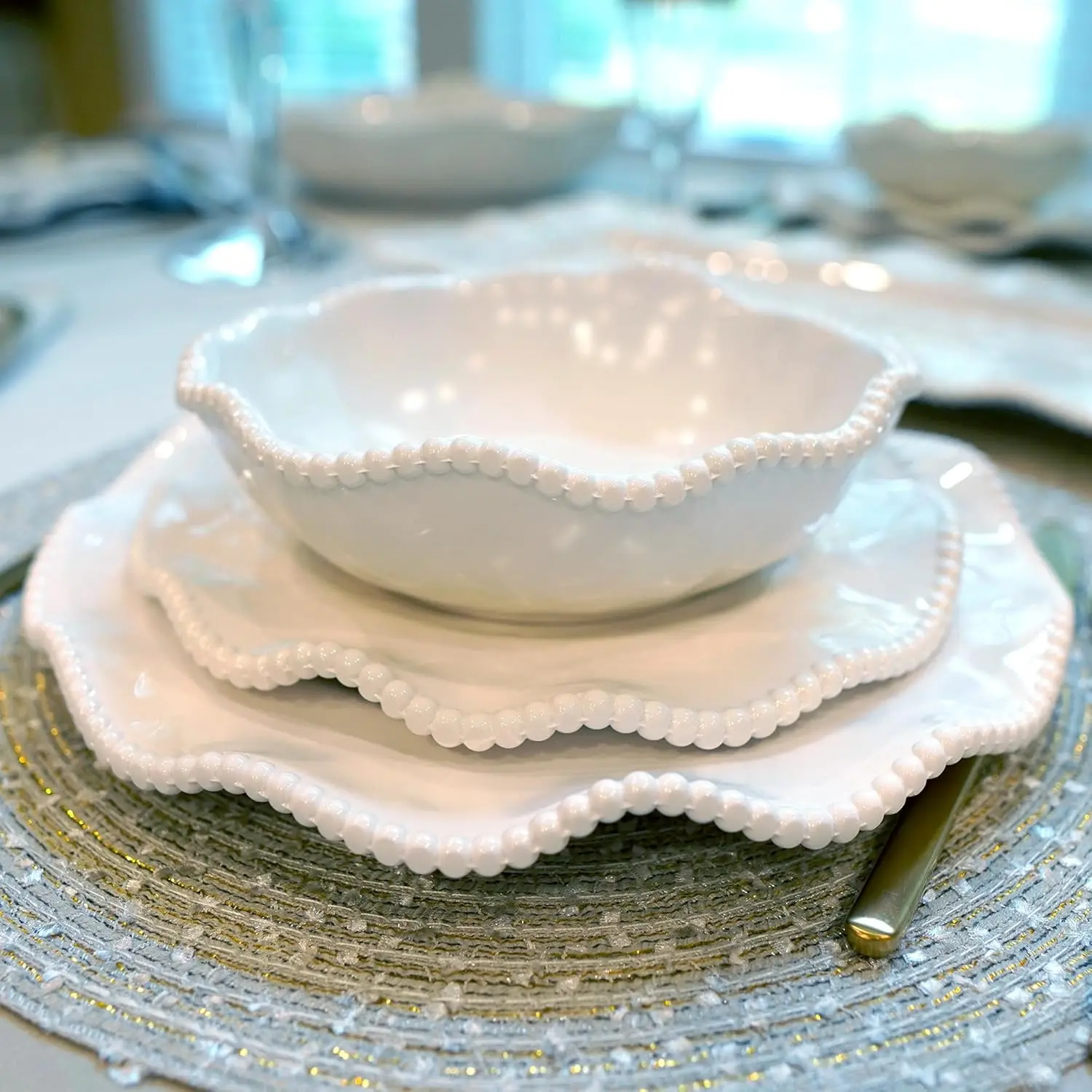White Pearl Plate Luxury Dinner Set Nordic Creative Pearl Edge ...