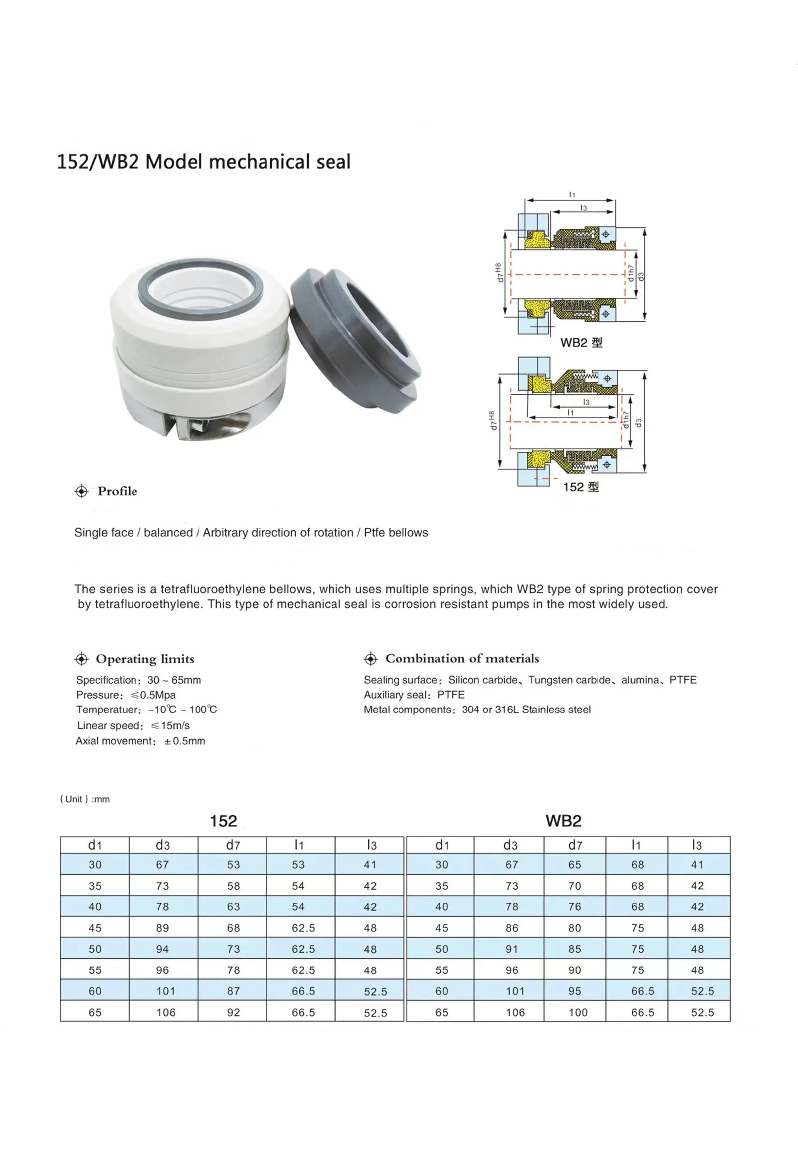 PTFE Mechanical Seal WB2 Mechanical Bellows Seals| Alibaba.com