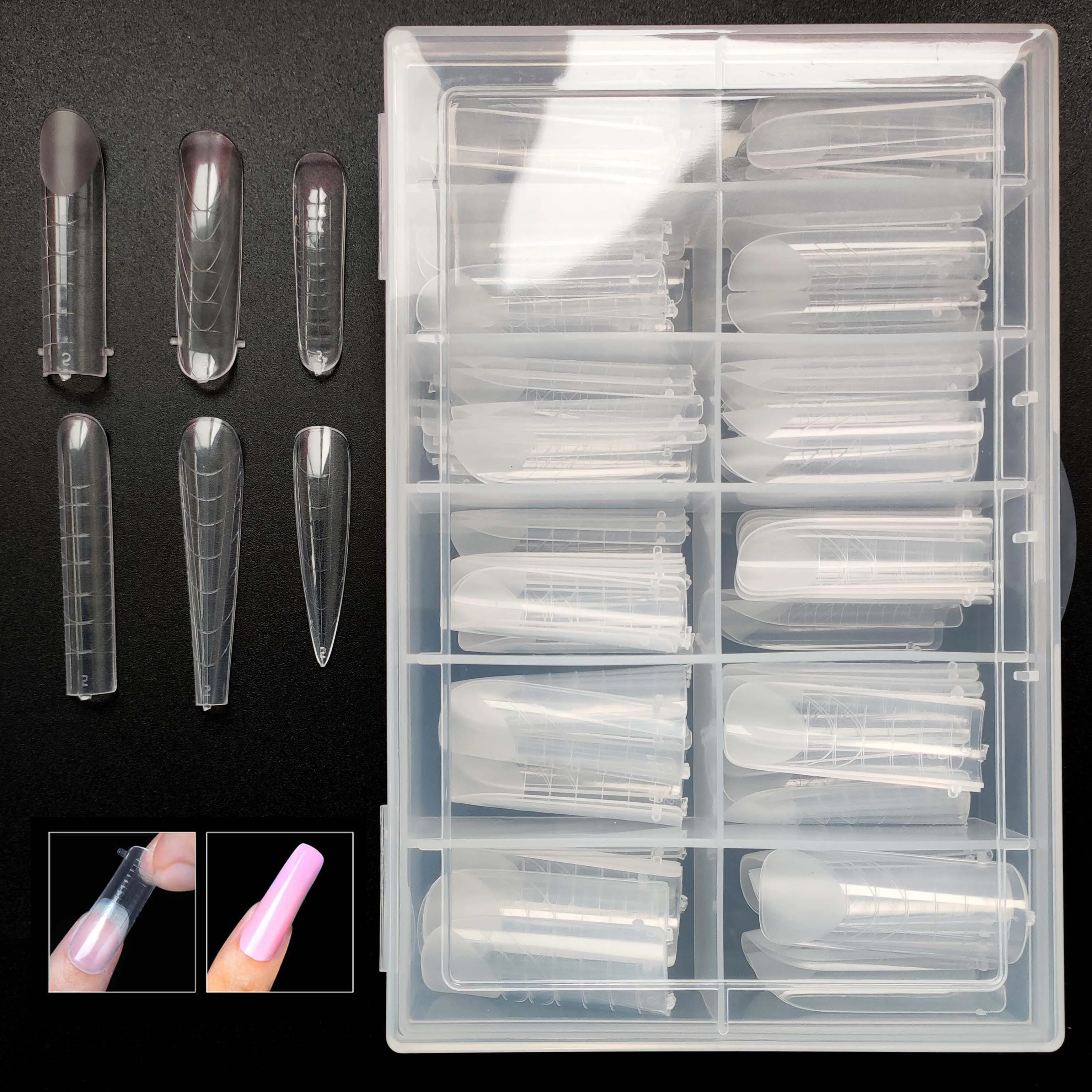 120pcs/box New Design Buffered Nail Mold Long Frosted Square Forms Nail ...