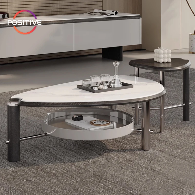 Modest Indulgence Stainless Steel Feet Coffee Table Set Italian Small Household Living Room ...