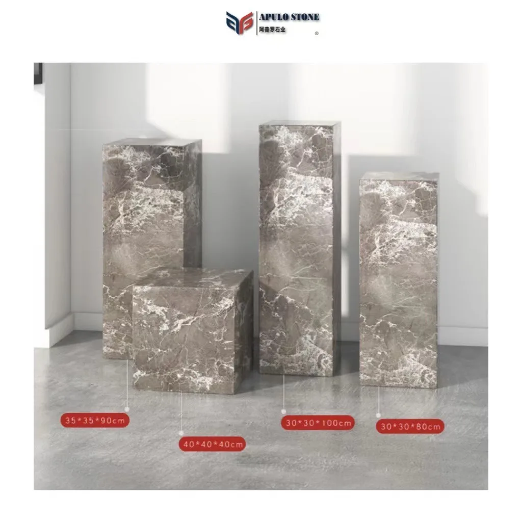 Popular Polished Natural Grey Marble Square Base Marble Display Coffee ...