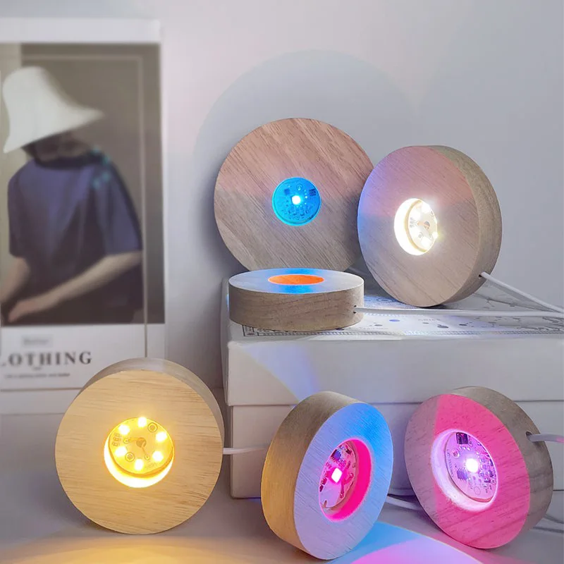 Rechargeable Wireless Touch Control Round LED Wood Lamp