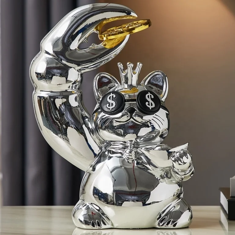 Money Cat Good Luck Wealth Fortune Resin Animal Statue Feng Shui ...