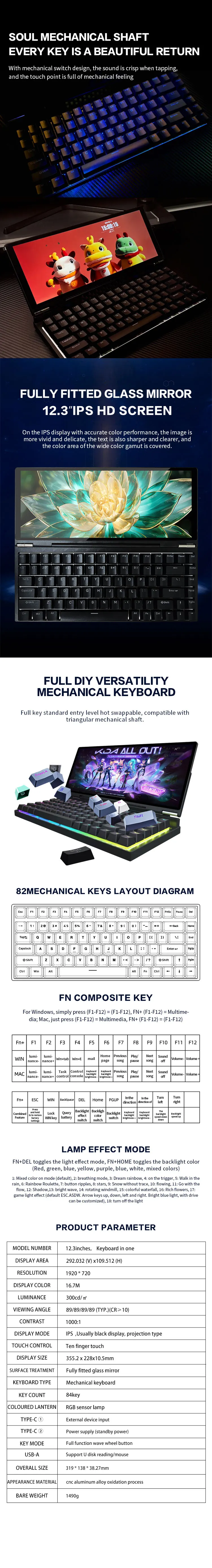 Fashional 84-Key Smart Keyboard Touch Screen Integrated OTG Interface ...