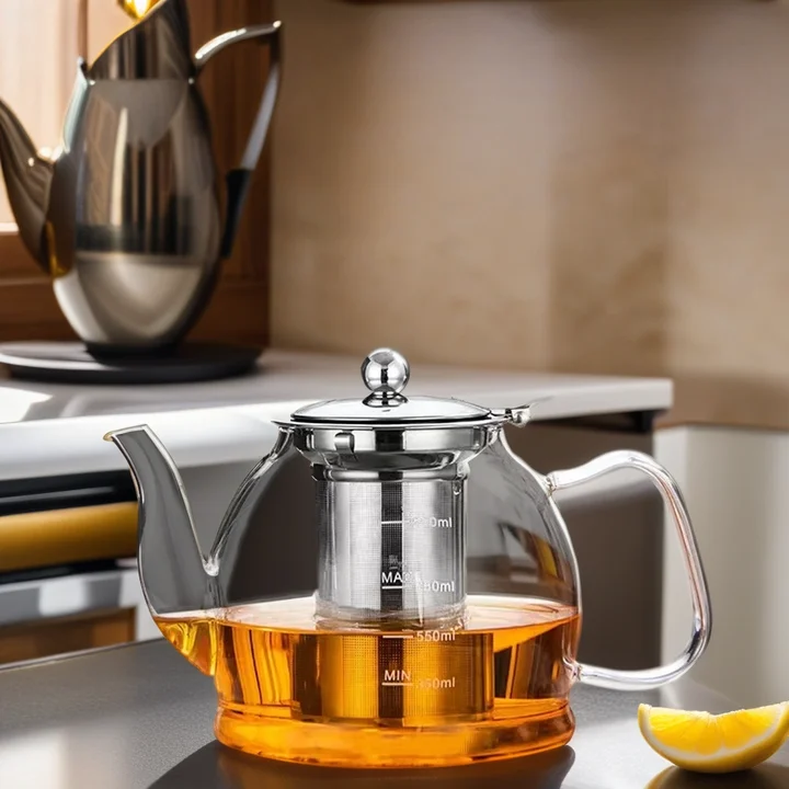High Borosilicate 1400ml Large Capacity Glass Teapot With Stainless ...