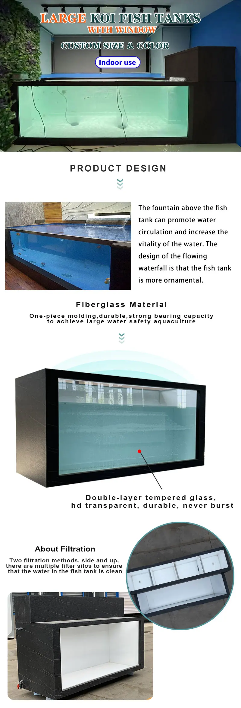Custom Size Fiberglass Frp Large Family Indoor Commercial Fish Tank ...