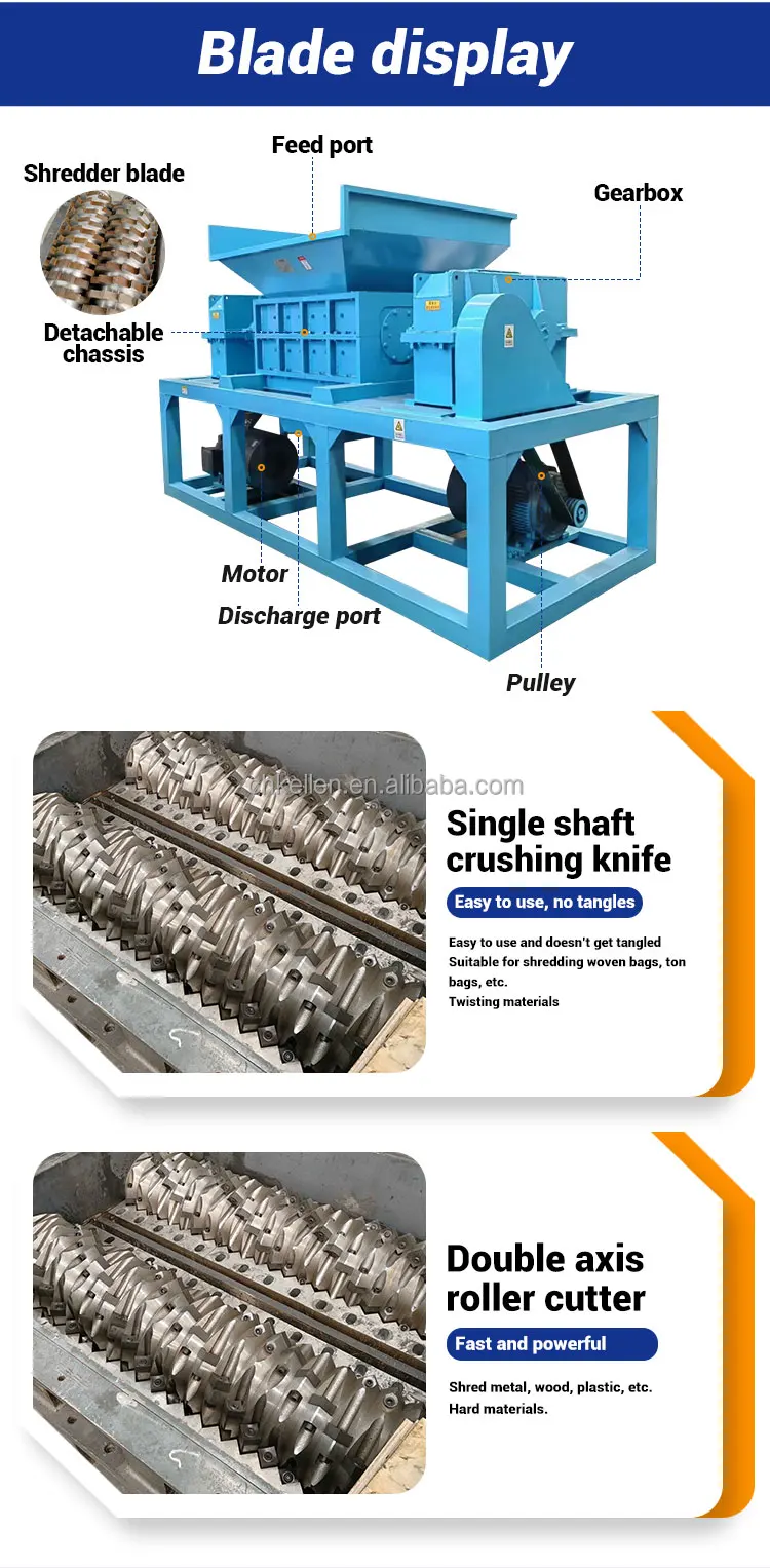 Double Shaft Wood Pallet Tin Can Metal Shredder Machine