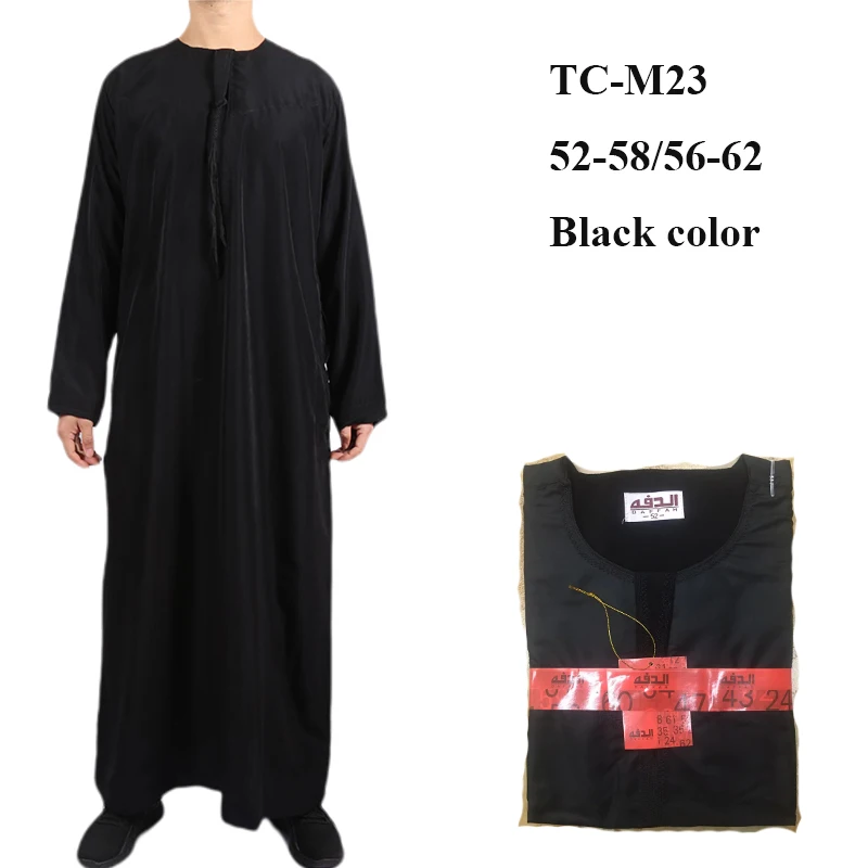Traditional Black Muslim Men Thobe Long Sleeve Cotton Jubbah - Buy ...